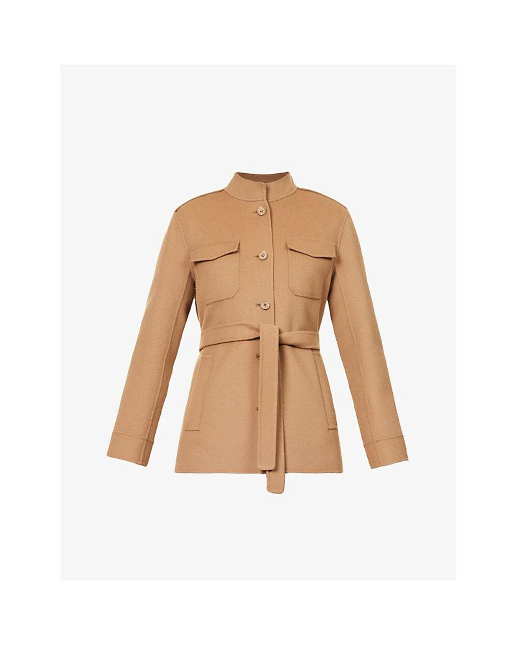 Max Mara Amanda Mandarin-collar Relaxed-fit Wool Coat in Natural | Lyst