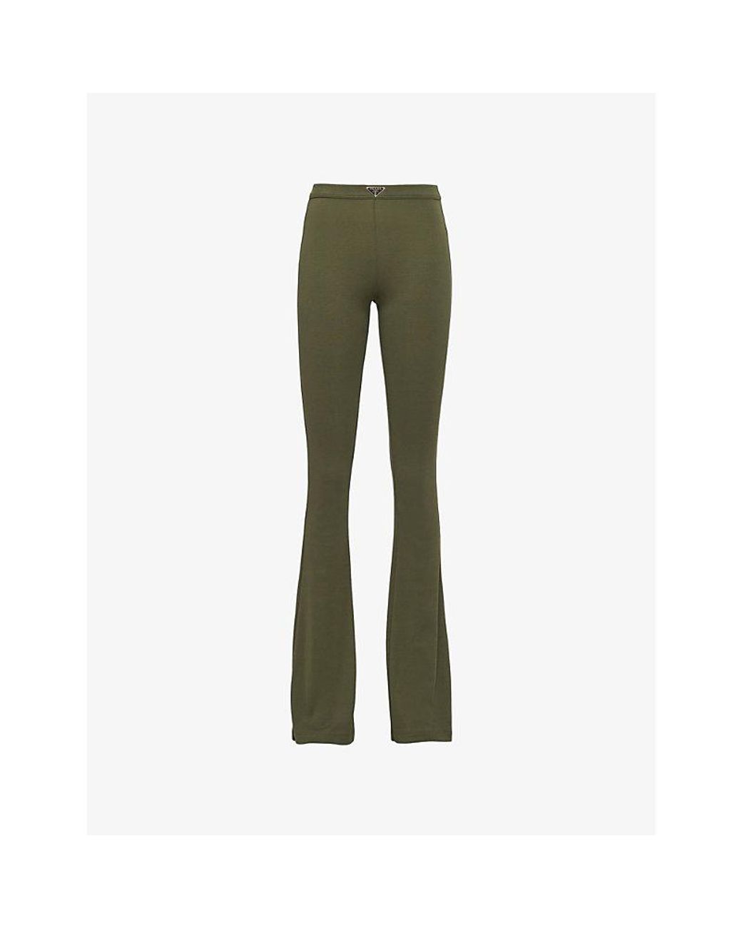 Prada Ribbed Flared-Leg Knitted Cotton Trousers in Green | Lyst