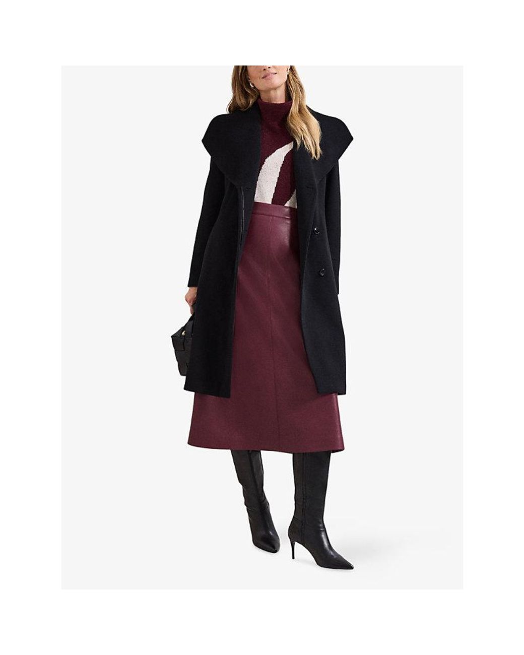 Phase Eight Nicci Belted-Waist Wool-Blend Coat in Black | Lyst