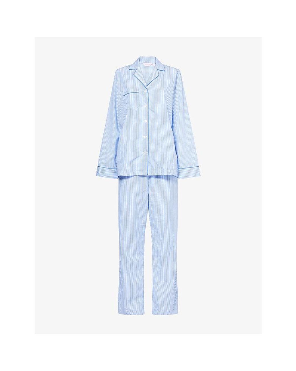 Derek Rose James Striped Cotton-Poplin Pyjama Set in Blue | Lyst