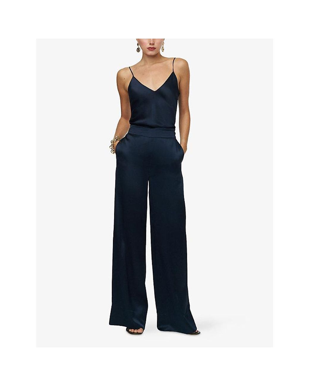 JOSEPH Dijon Wide-Leg Silk-Satin Trousers in Blue | Lyst