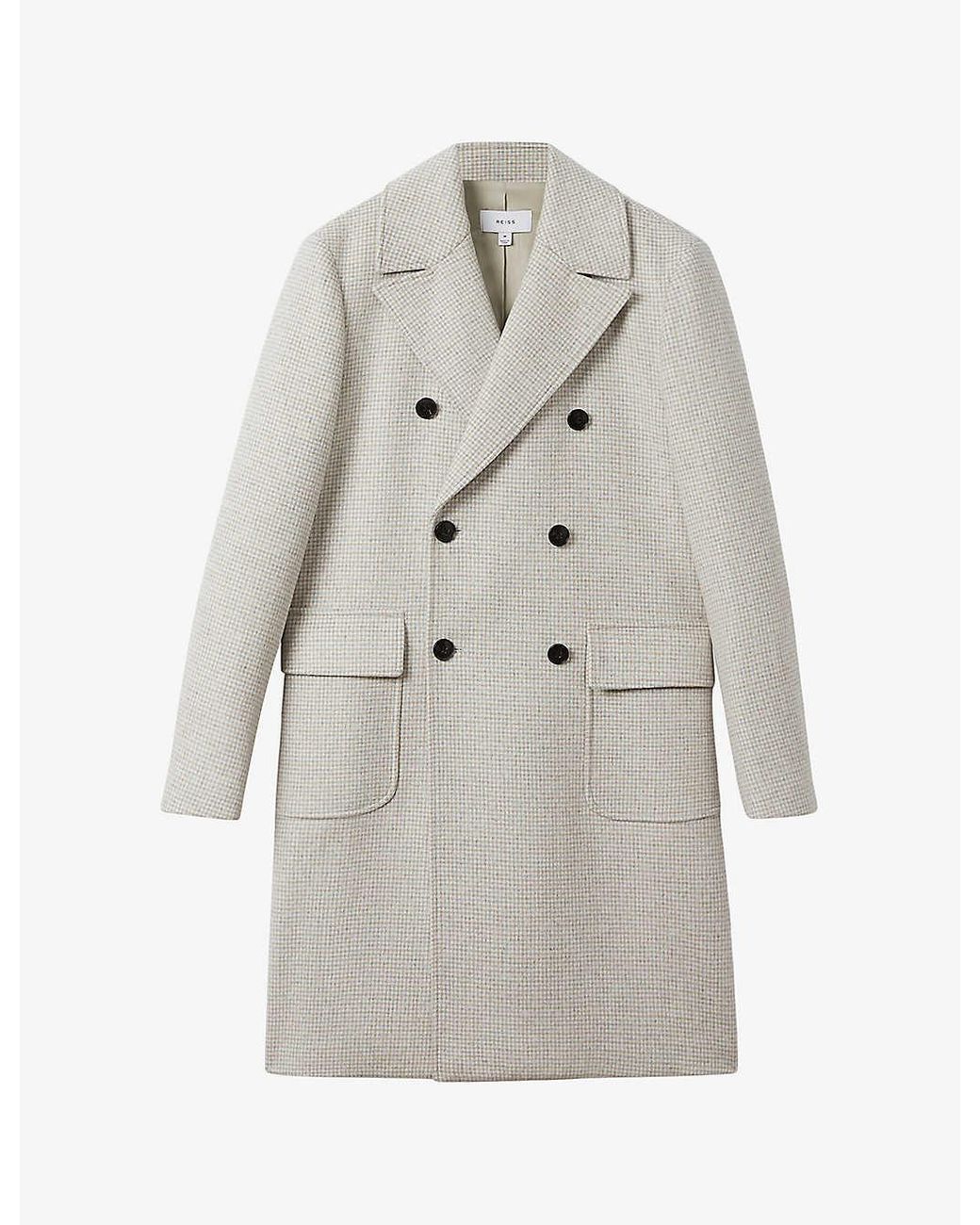 Reiss Review Double-breasted Wool-blend Herringbone Coat X in Grey for ...