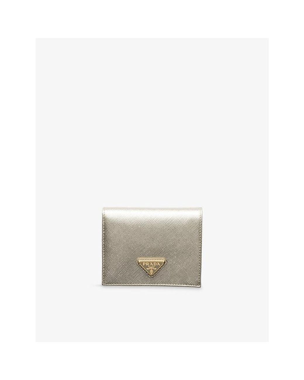 Prada Logo-Plaque Small Saffiano Leather Wallet in Grey | Lyst UK