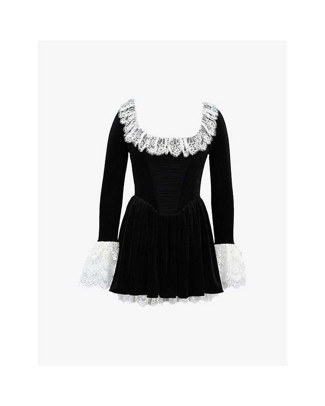 House Of Cb Czarina Lace-Trim Velvet Mini Dress in Black | Lyst UK