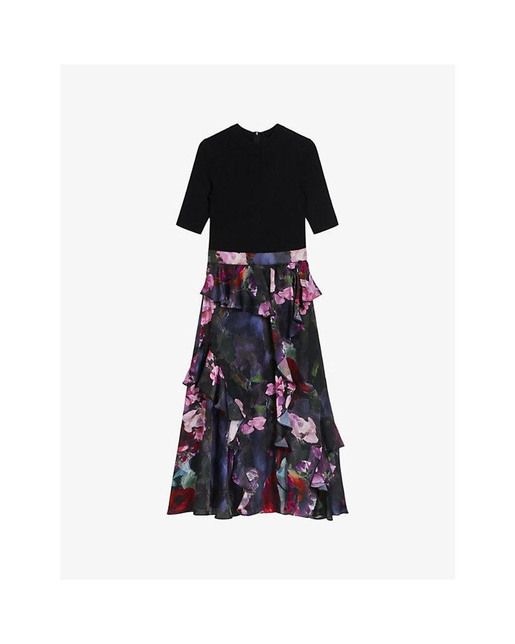 Ted Baker Rowana Knitted-blend And Floral Woven Midi Dress in Black | Lyst