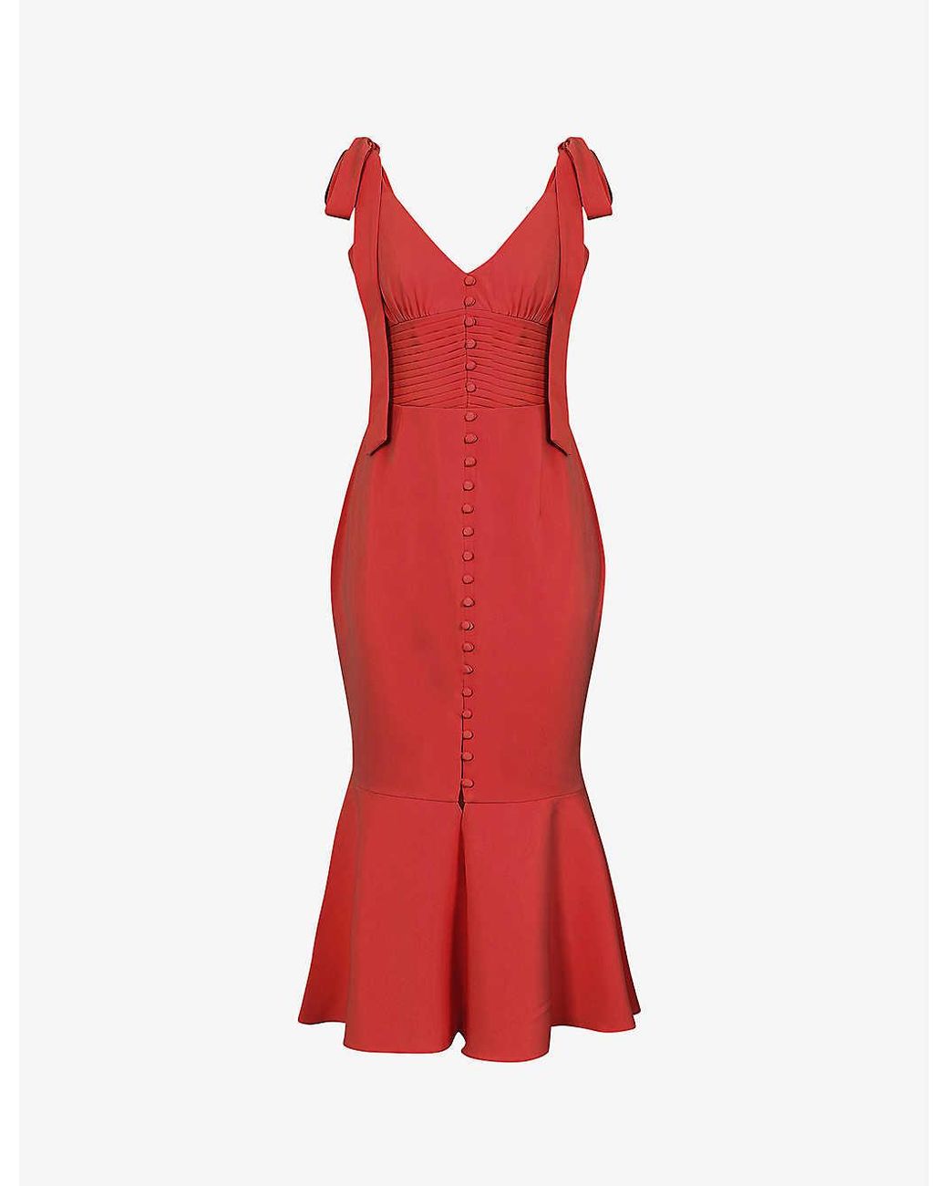 Lavish Alice Camila Micro-button Crepe Midi Dress in Red | Lyst