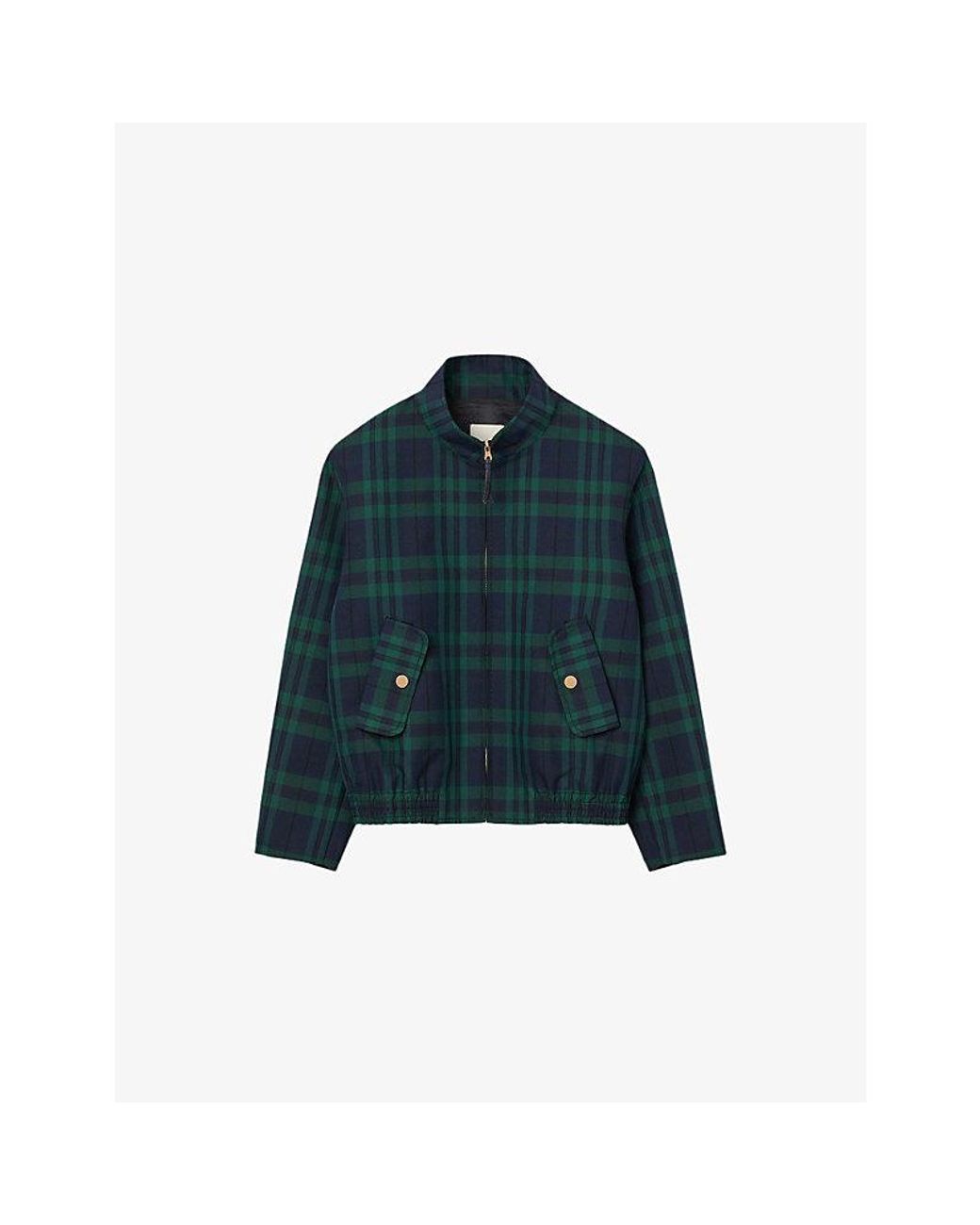 Sandro Checked High-Neck Woven Jacket in Blue | Lyst