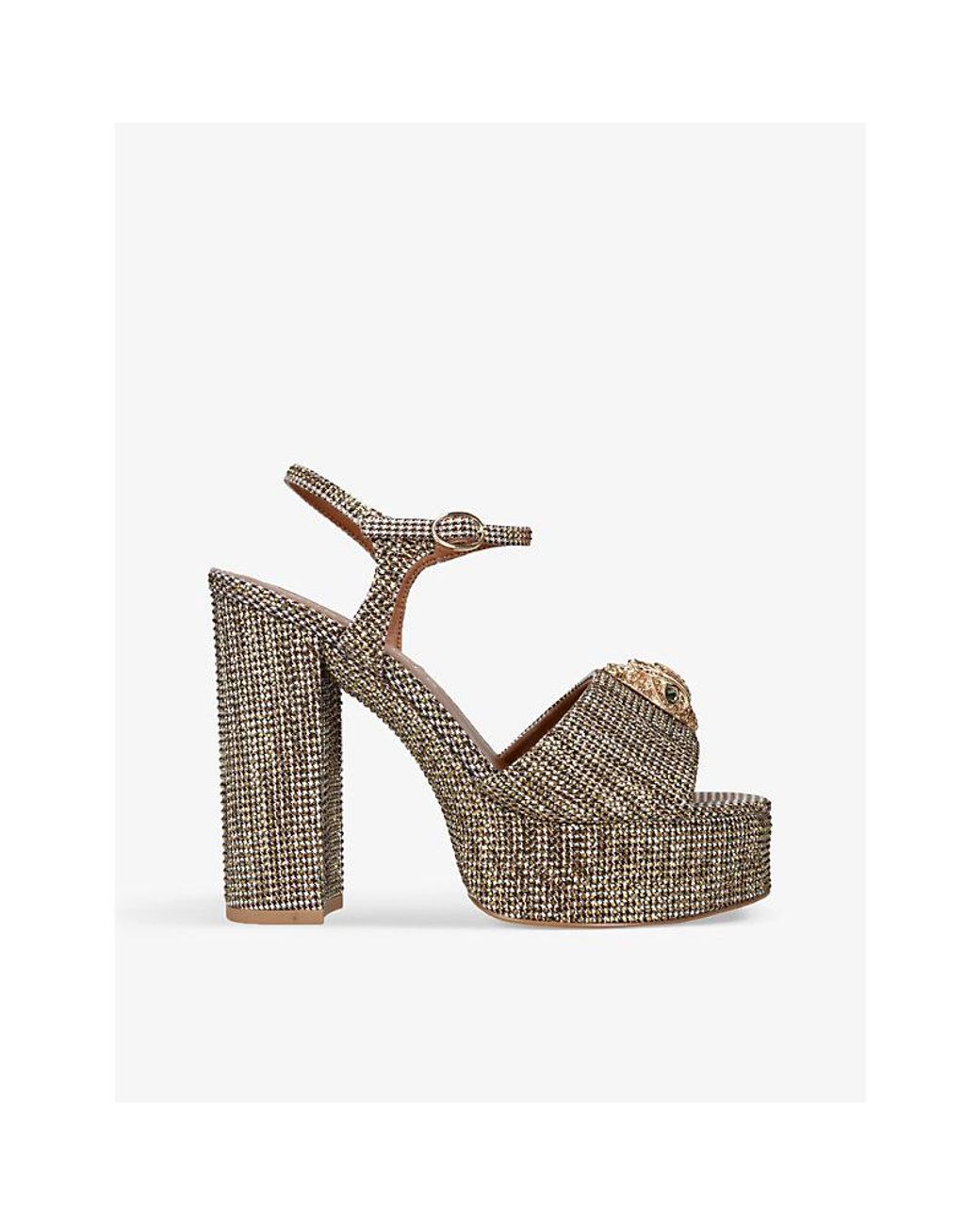 Kurt Geiger Kensington Houndstooth Woven Platform Sandals in Natural | Lyst
