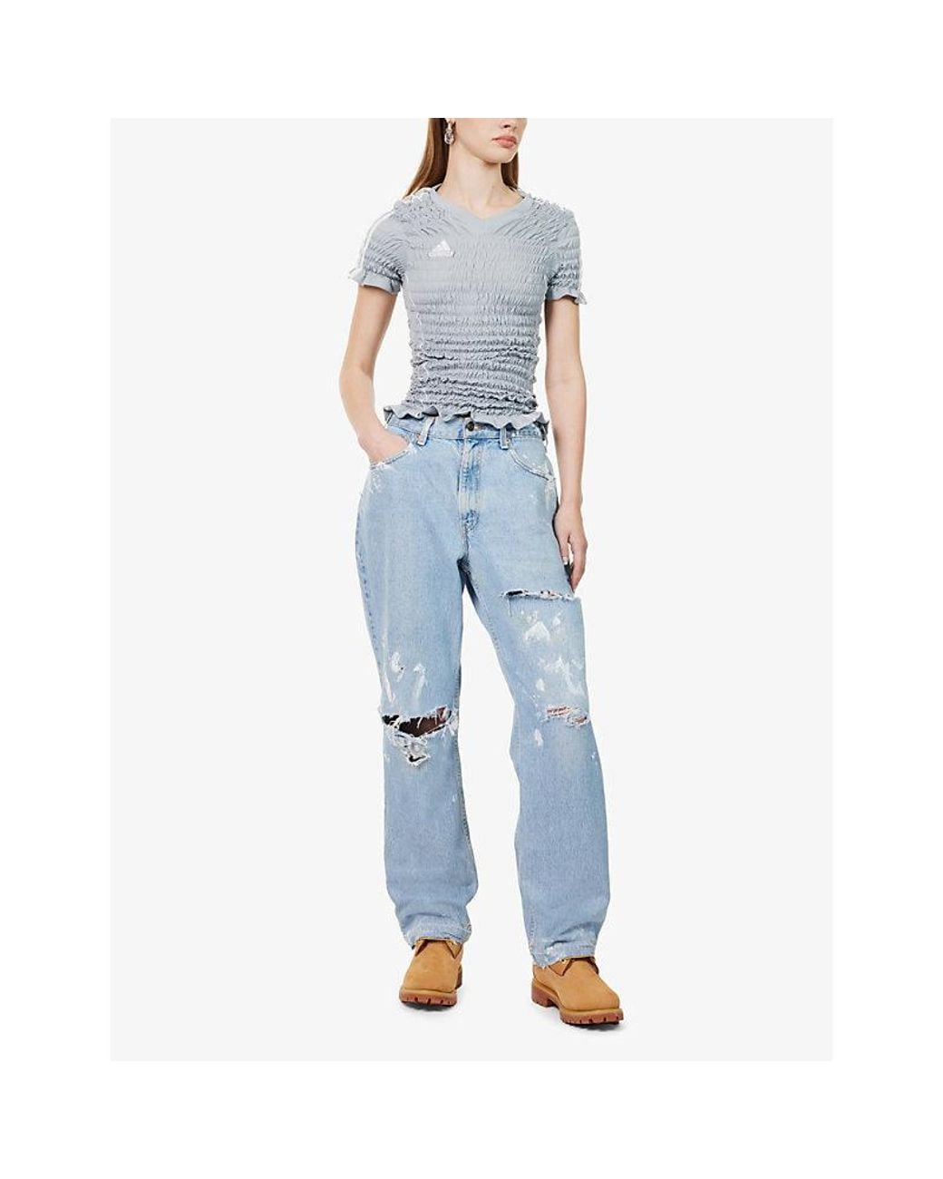 Casey Jean By Jean Vintage Distressed Brand-Patch Barrel-Leg Mid-Rise ...