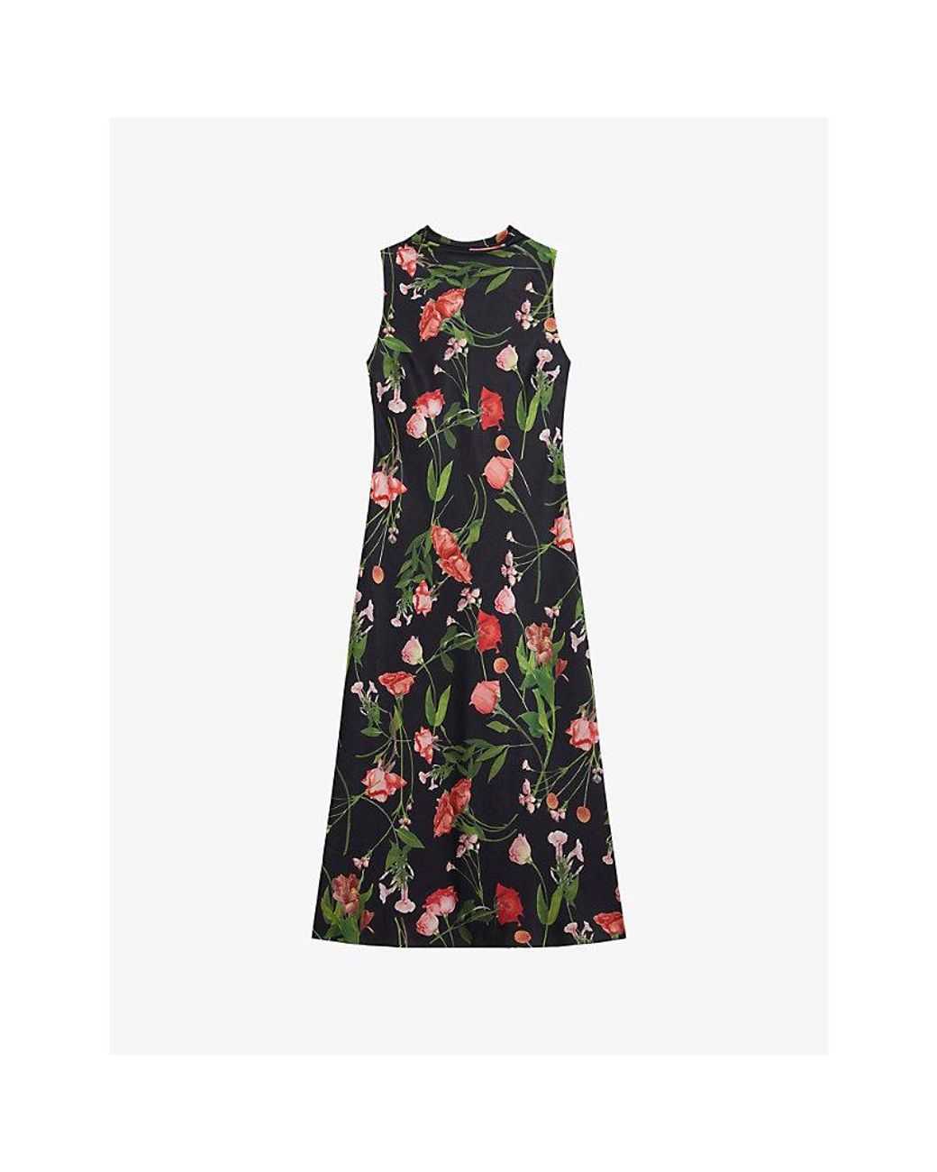 Ted Baker Connihh Cowl Neck Floral Print Satin Midi Dress In Black Lyst