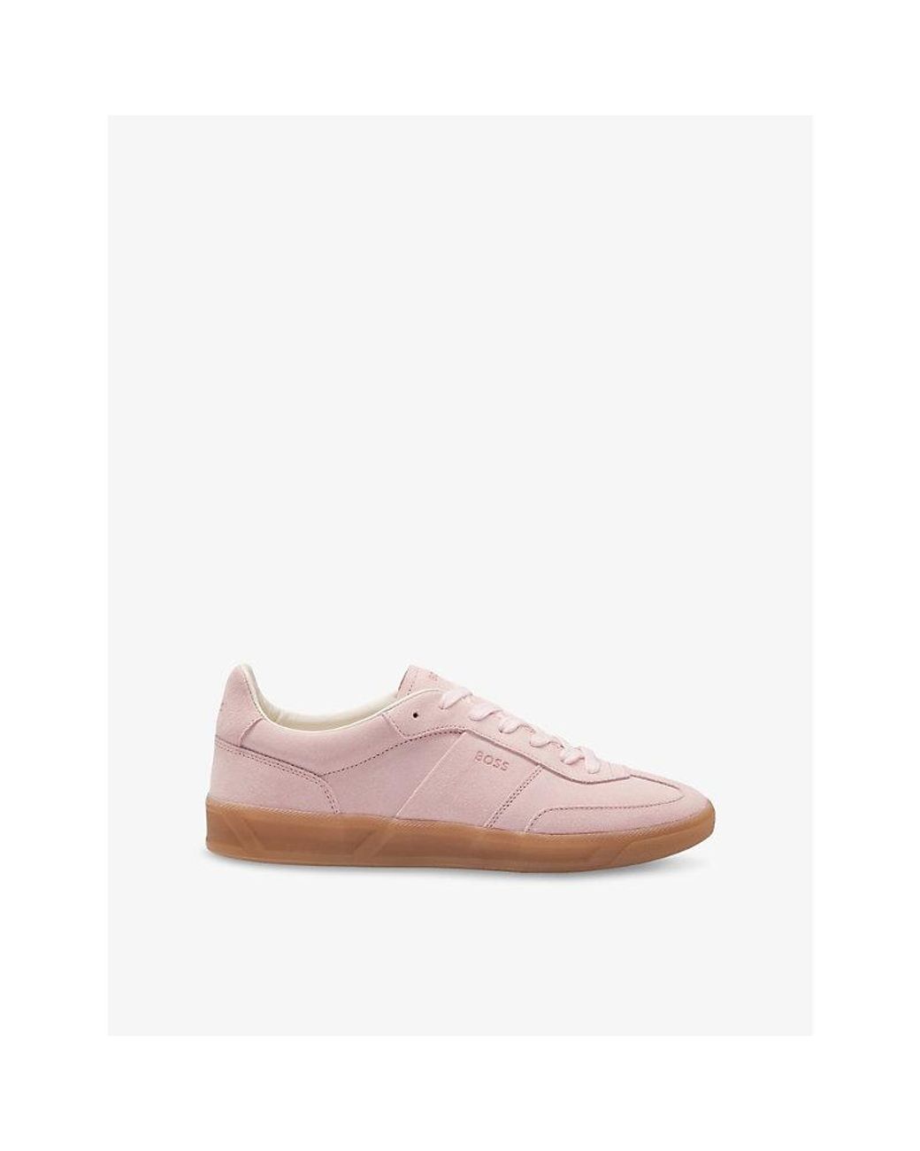 BOSS Logo-Detail Lace-Up Suede Trainers in Pink | Lyst