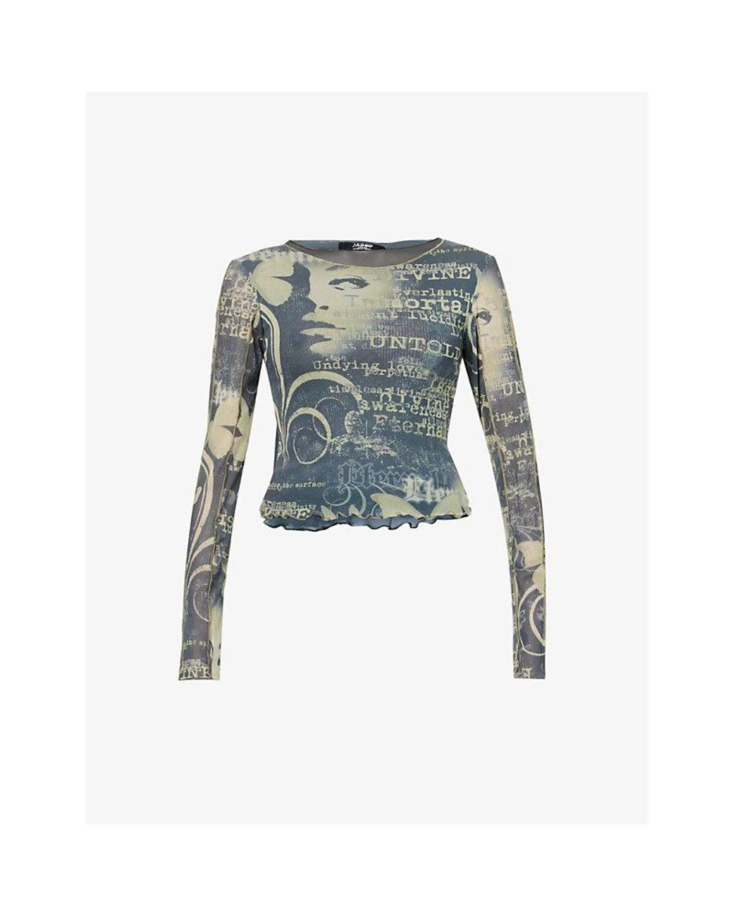 Jaded London Layered Graphic Print Slim Fit Mesh Top In Blue Lyst