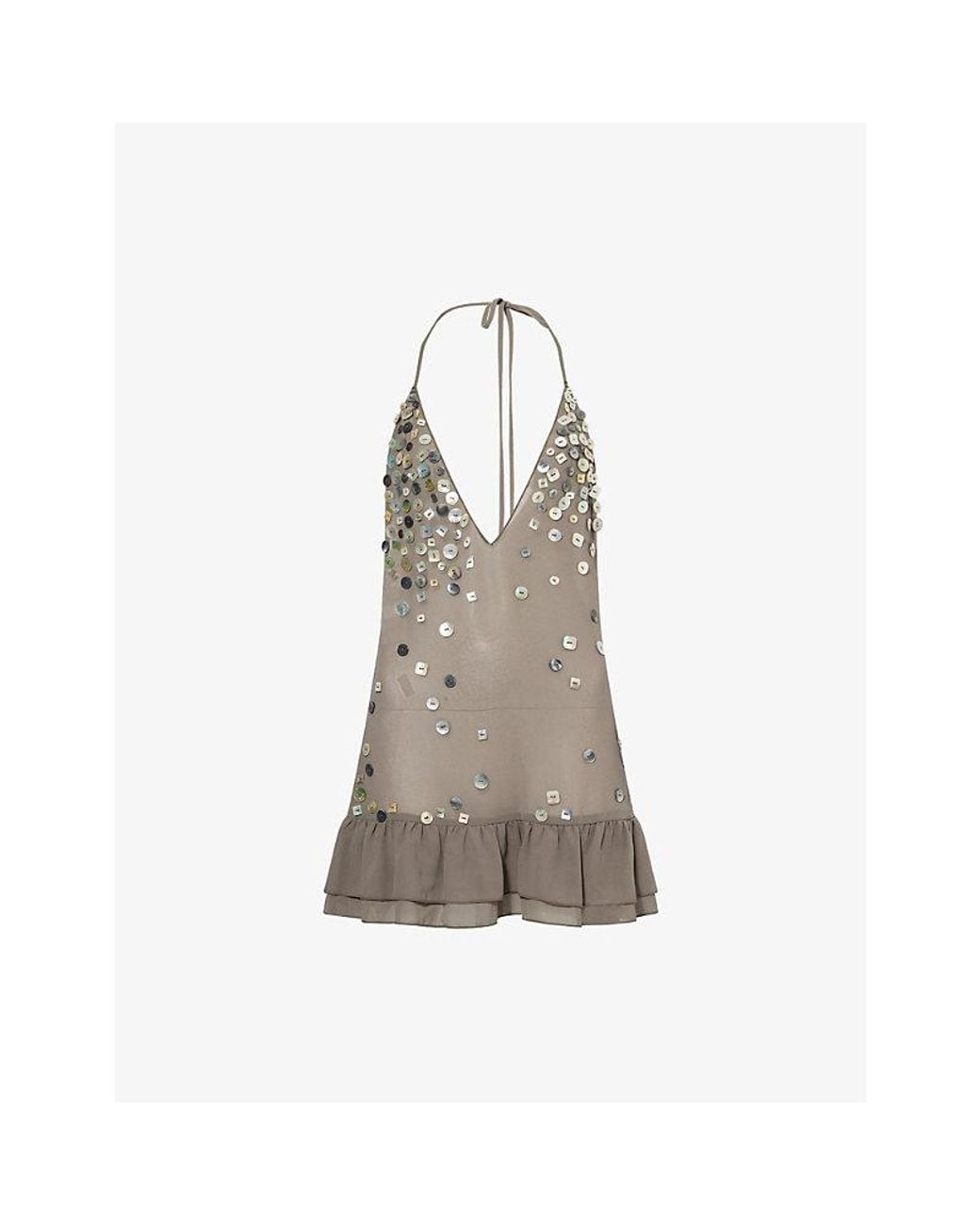 Jaded London Shell Button-Embellished Woven Mini Dress in Gray | Lyst