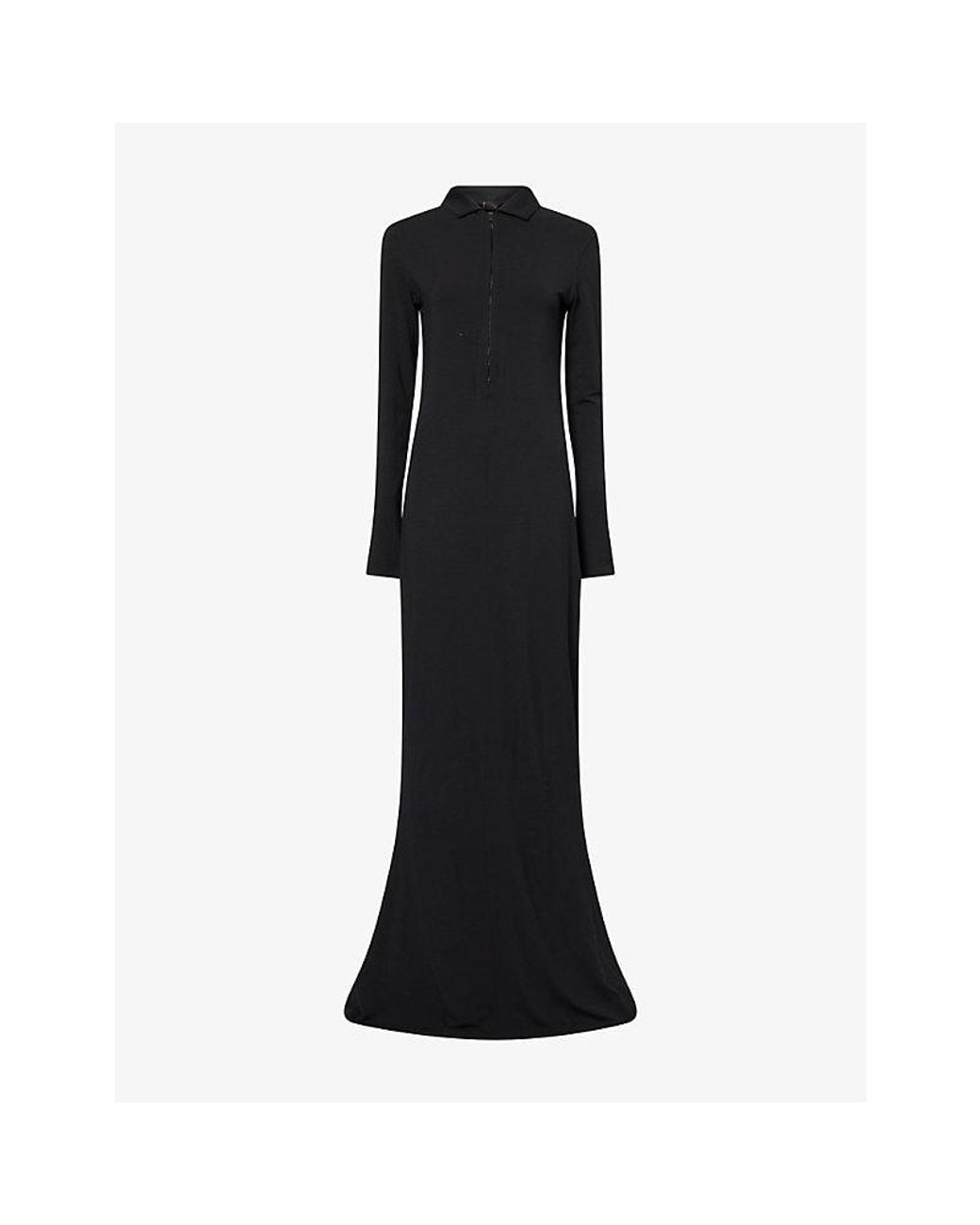 Mugler Column Quarter-Zip Wool-Jersey Maxi Dress in Black | Lyst
