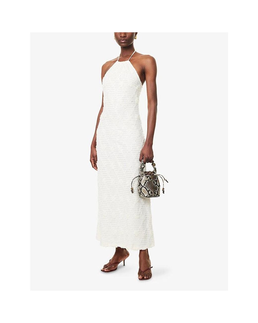 Amy Lynn Crochet Floral Woven Maxi Dress in White | Lyst