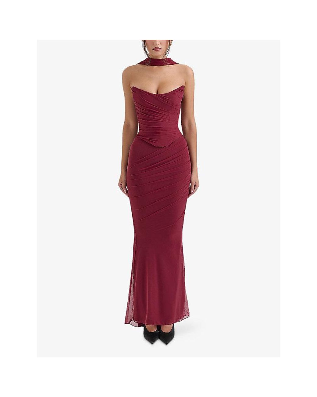 House Of Cb Cassidy Fluted-Hem Mesh Maxi Skirt in Red | Lyst