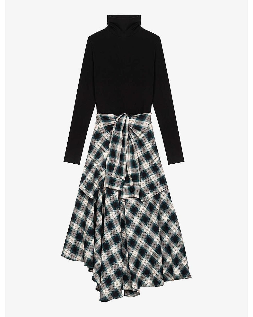 Maje Raprisera Layered-effect Checked Stretch-cotton Midi Dress in ...