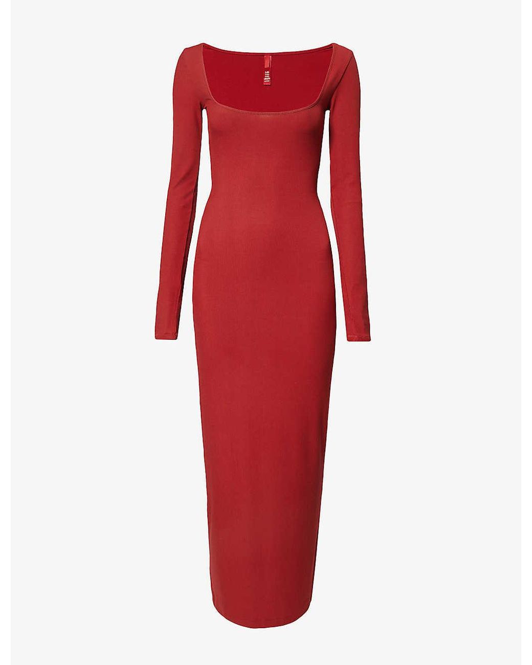 Skims Soft Lounge Scoop-neck Stretch-jersey Maxi Dress in Red | Lyst