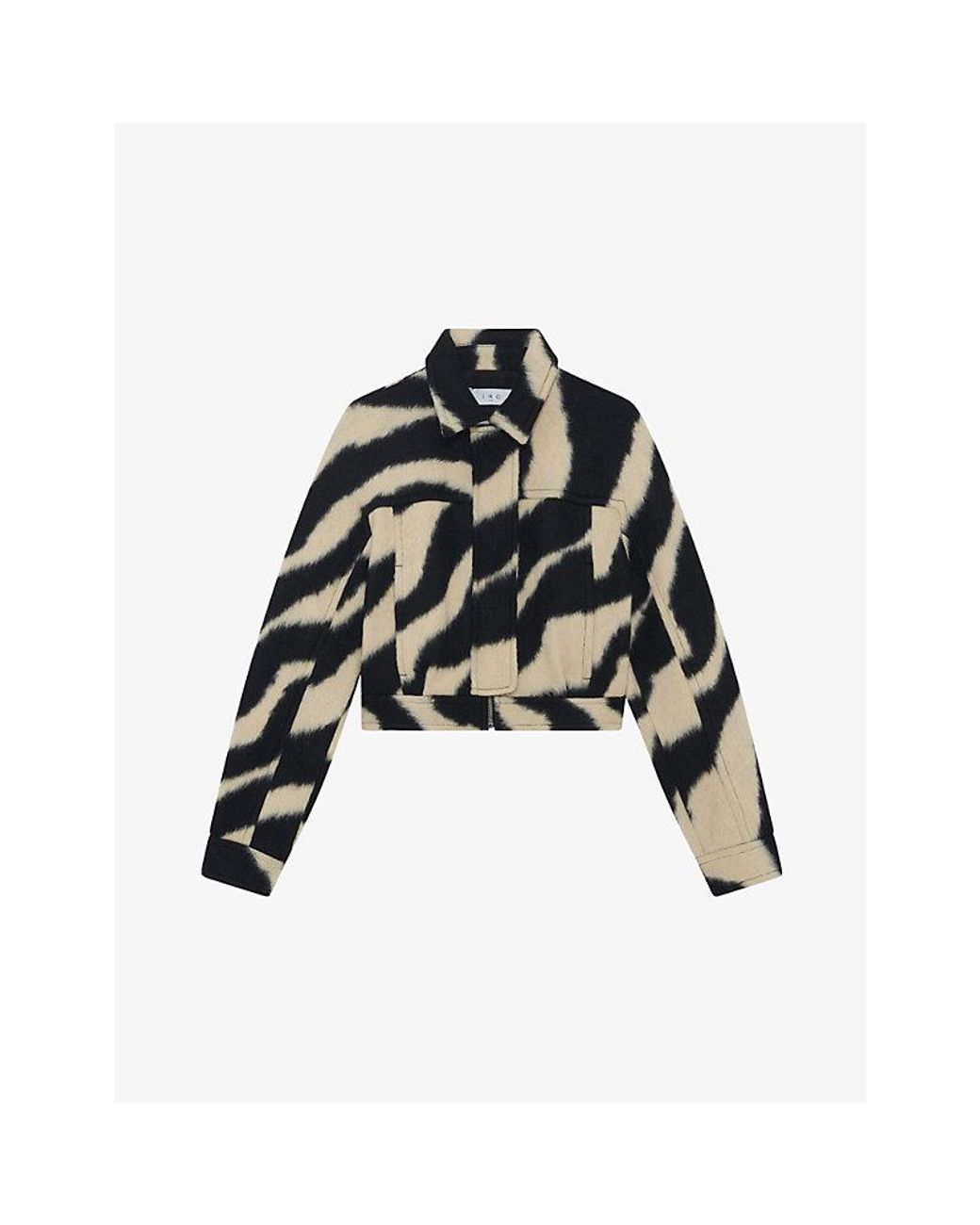 IRO Eraki Zebra-Print Cropped Wool-Blend Jacket in Black | Lyst