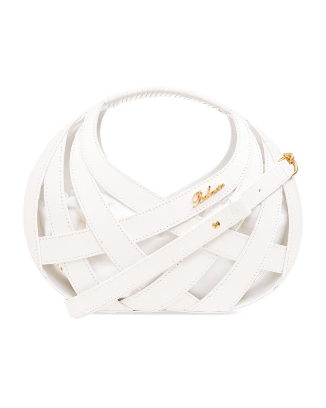 Balmain Basket-Weave Leather Tote Bag in White | Lyst