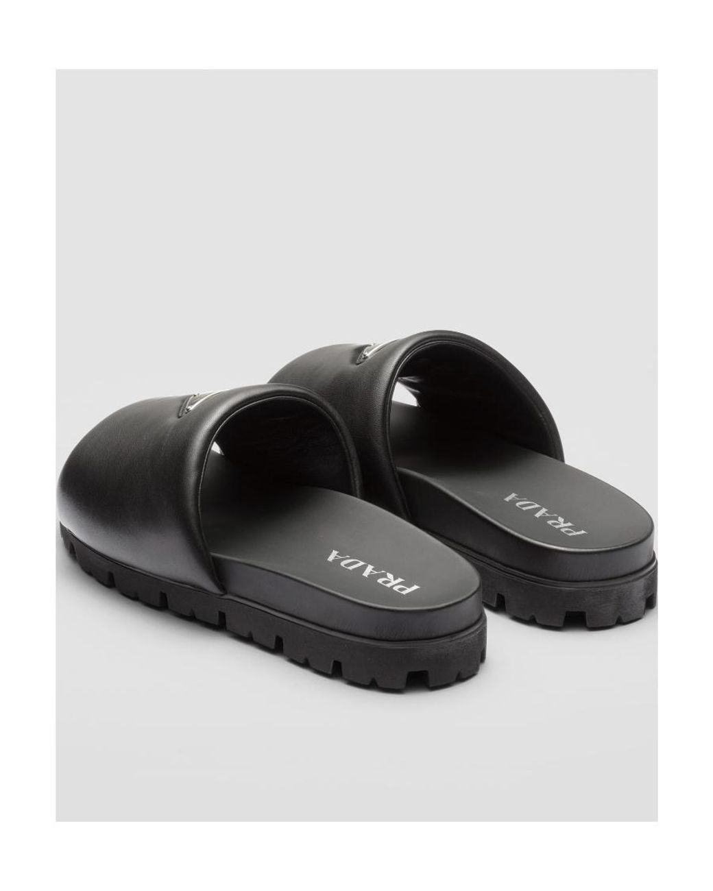 Prada Triangle Logo Plaque Slides in Black for Men | Lyst