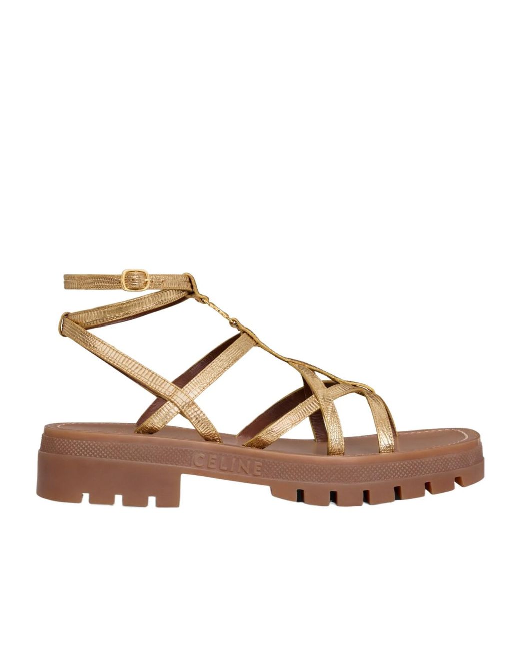 Celine Clea Triomphe Strappy Sandal in Brown | Lyst