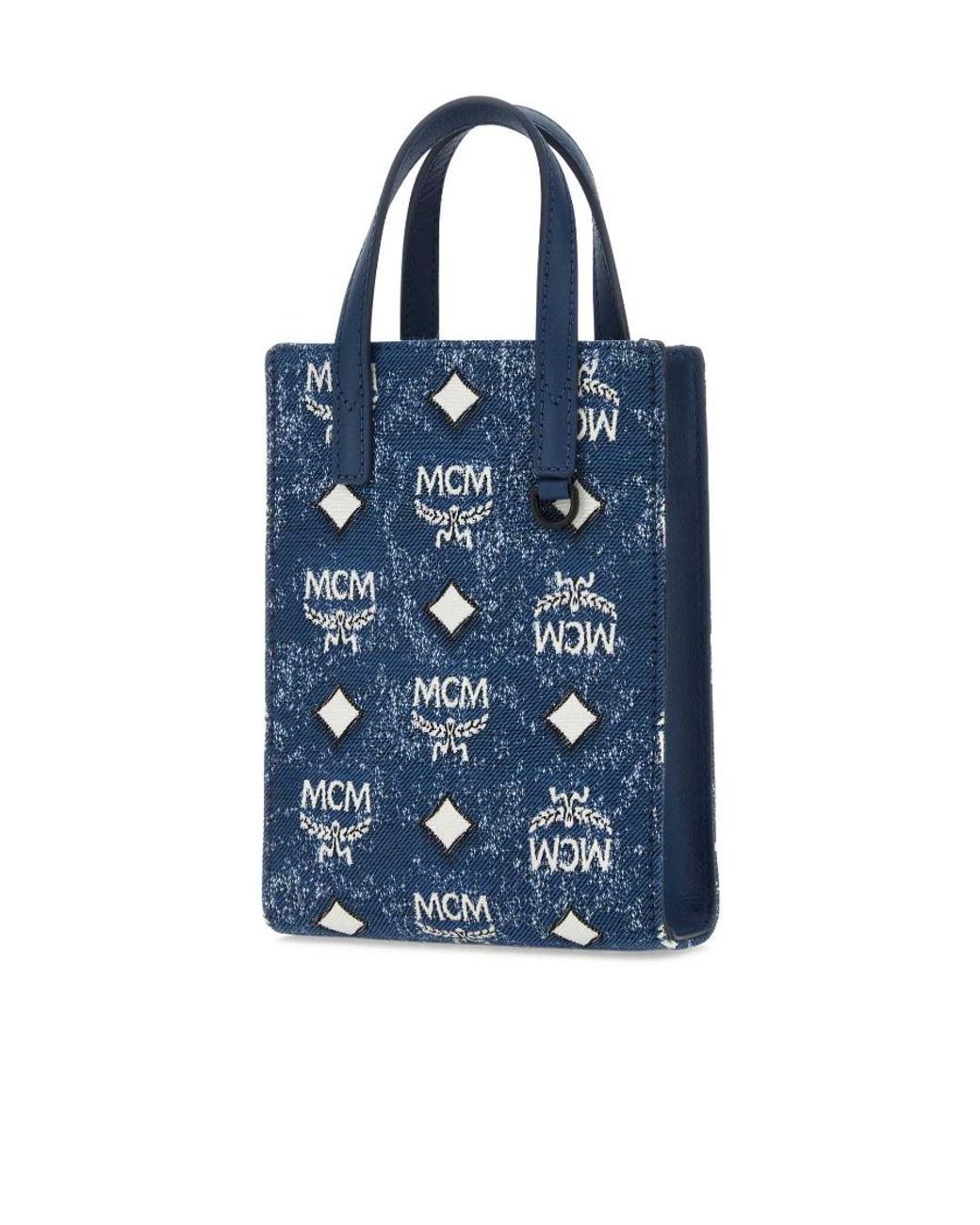 MCM Aren Denim Mini Tote Bag in Blue | Lyst