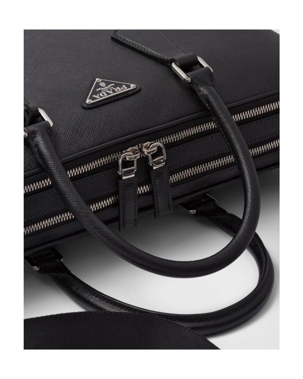 Prada Triangle-Logo Zipped Briefcase in Black for Men | Lyst