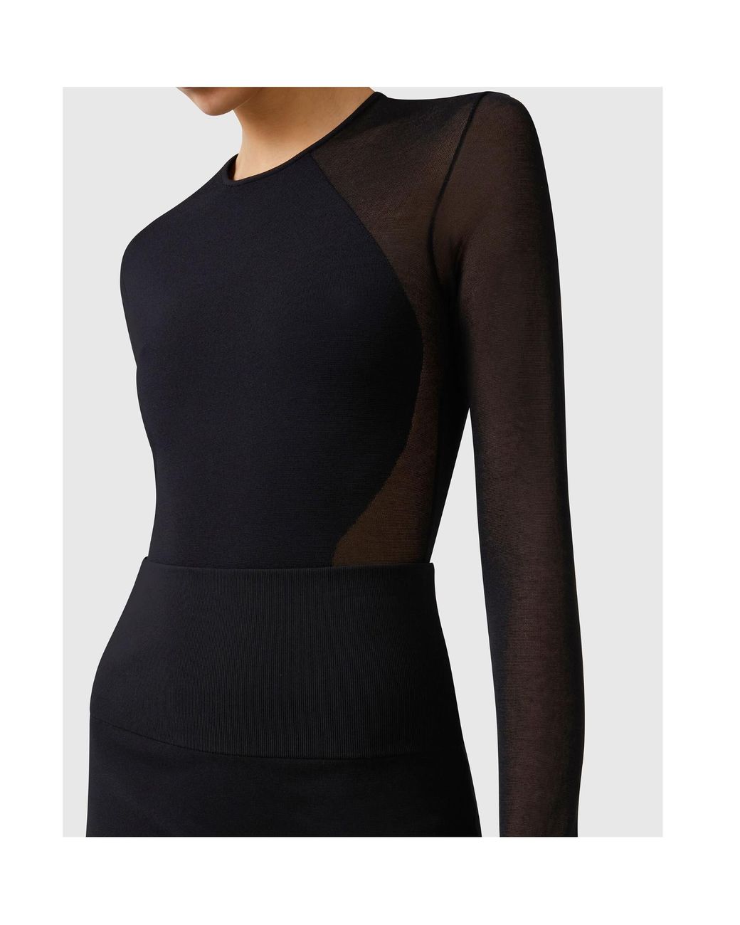Stella McCartney Miracle Long-Sleeve Compact-Knit Bodysuit in Black | Lyst