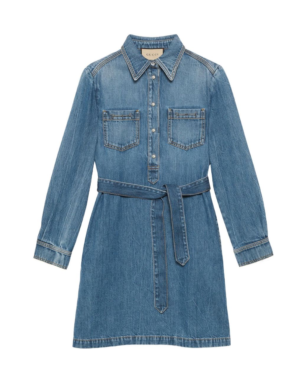 Gucci Horsebit-Detail Denim Dress in Blue | Lyst