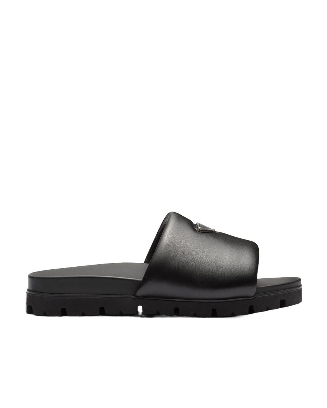 Prada Triangle Logo Plaque Slides in Black for Men | Lyst