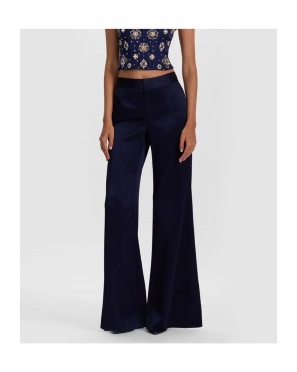 Alice + Olivia Shane Satin Wide-Leg Pants in Blue | Lyst