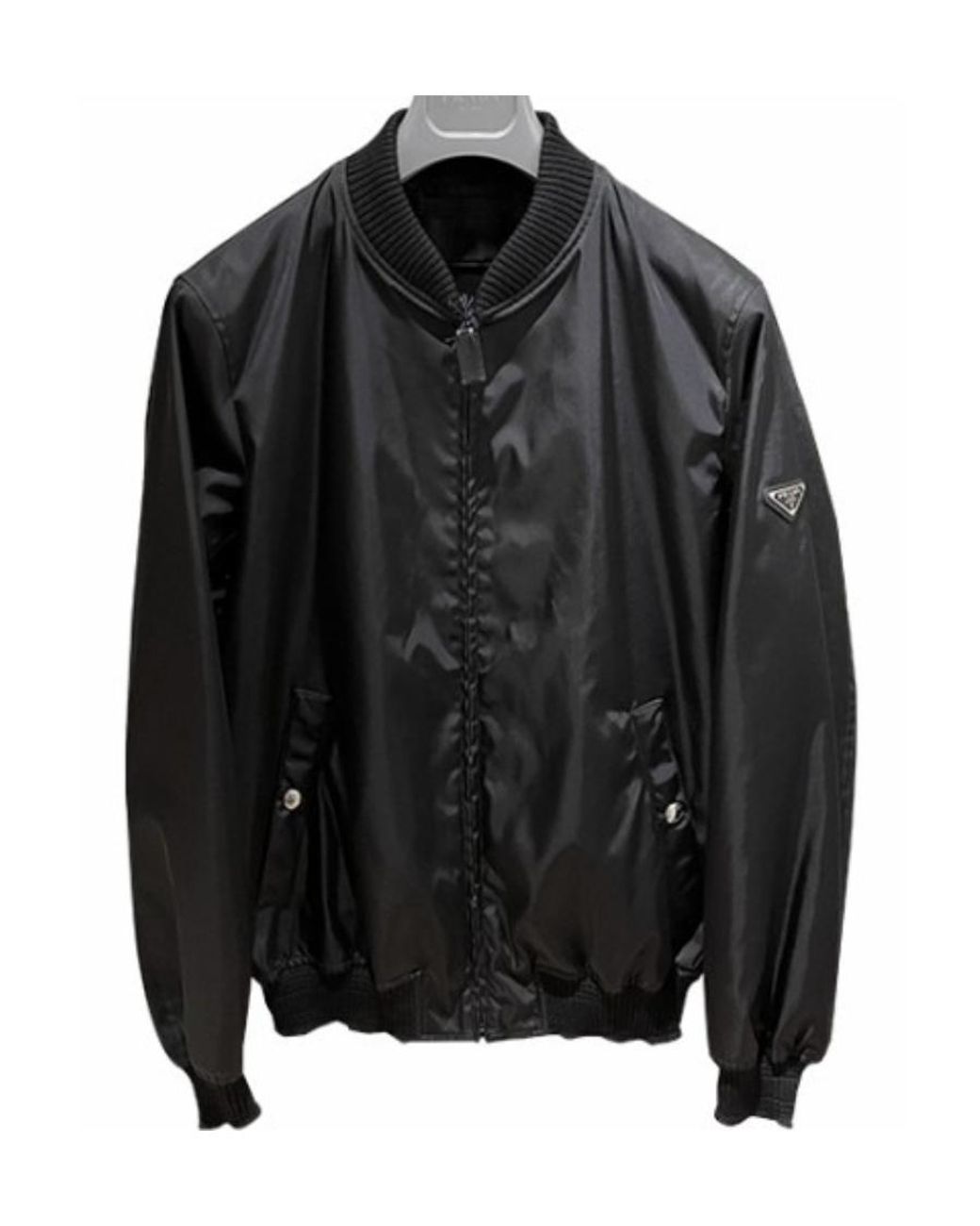 Prada Logo Baseball Jacket in Black for Men | Lyst