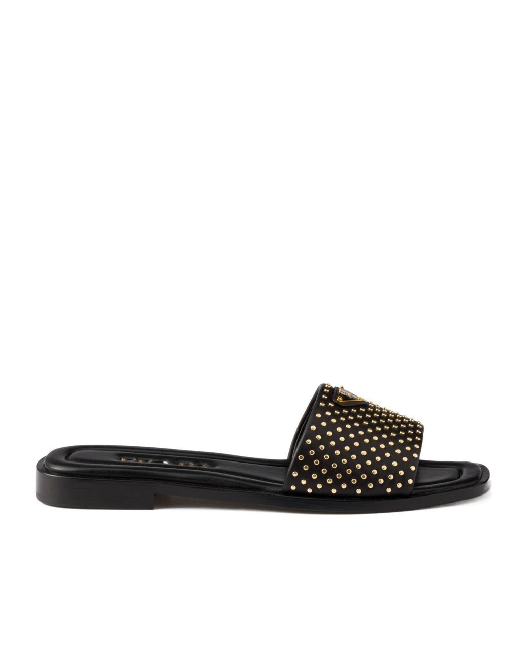 Prada Nappa Leather Slides With Studs in Black | Lyst