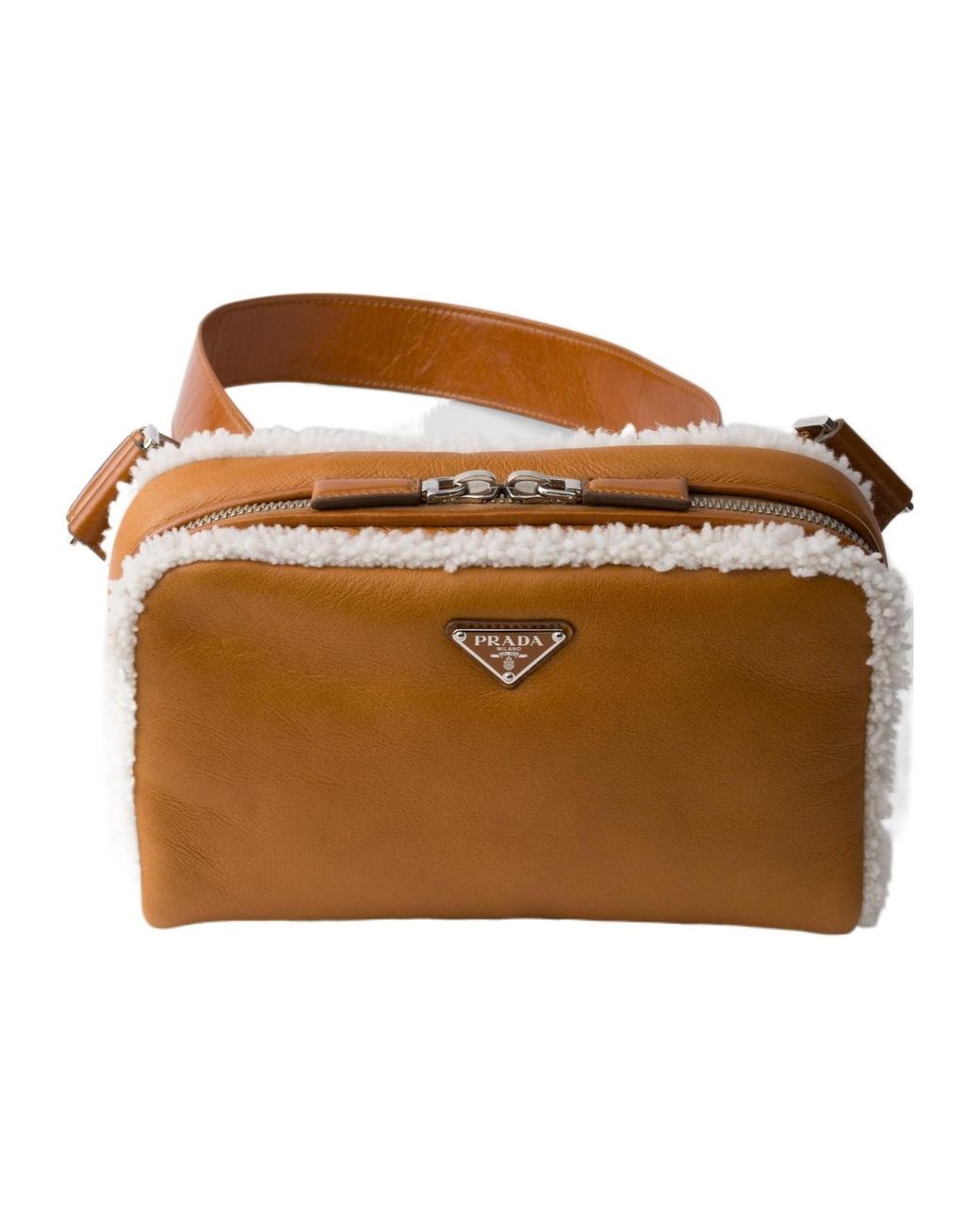 Prada Shearling Shoulder Bag in Brown for Men | Lyst