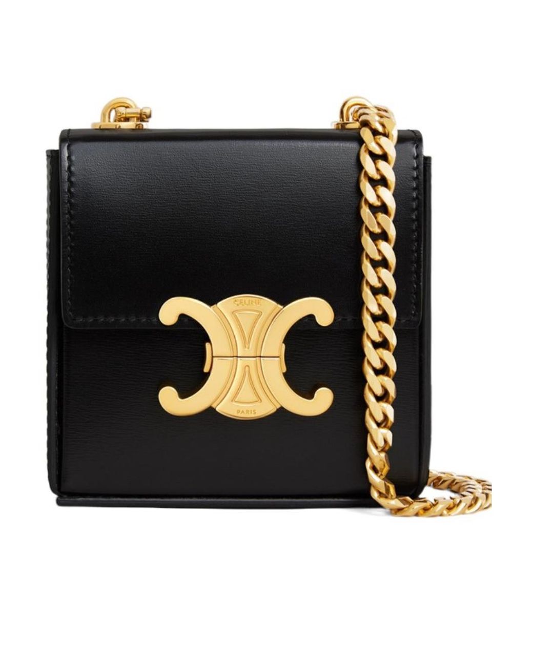 Celine Box Triomphe Logo Details Shoulder Bag in Black | Lyst