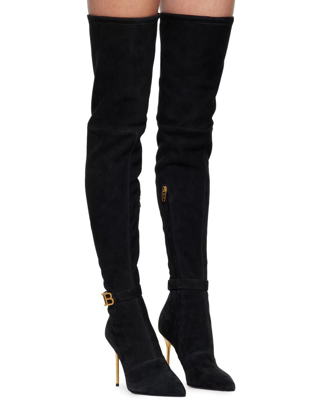 Balmain Logo Card Over-The-Knee Boots in Black | Lyst