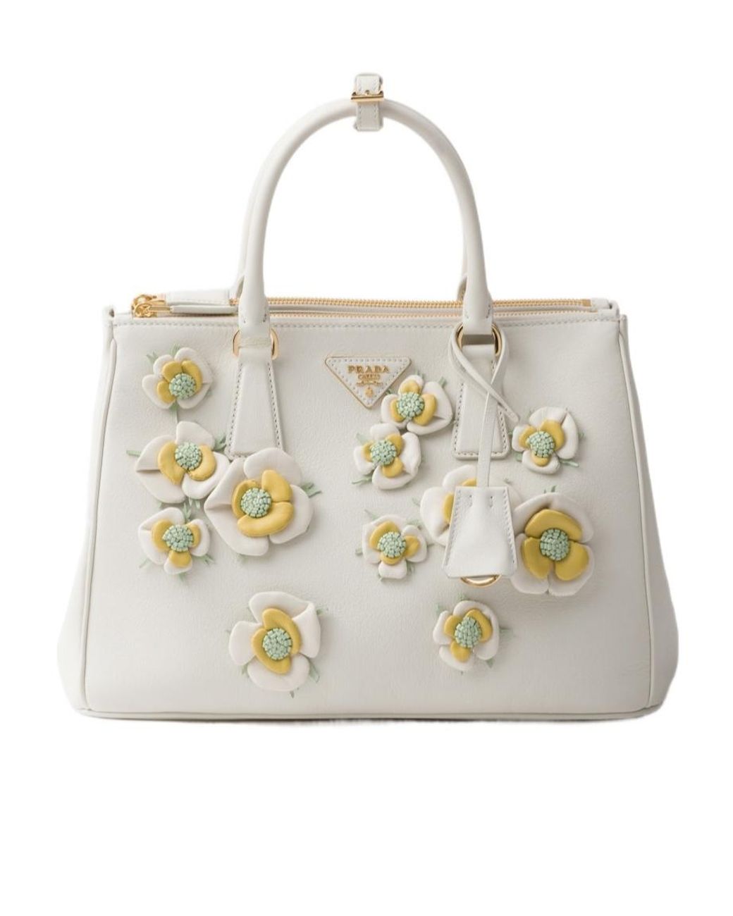 Prada Large Galleria Leather Bag With Floral Appliqués in Metallic | Lyst