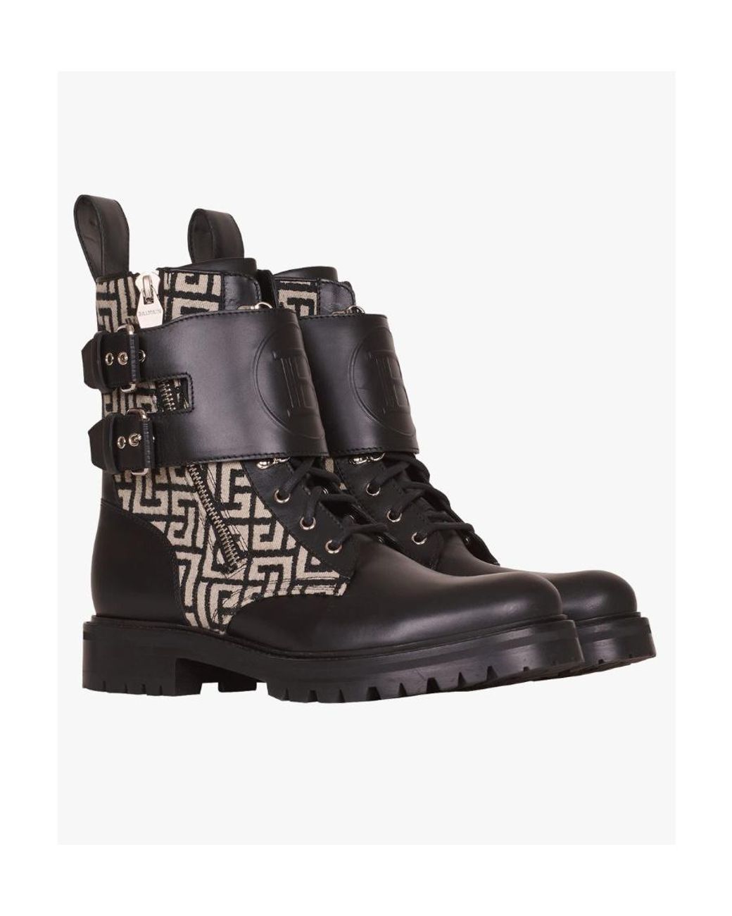 Balmain Bicolor Smooth And Monogram Jacquard Phil Ranger Ankle Boots in ...