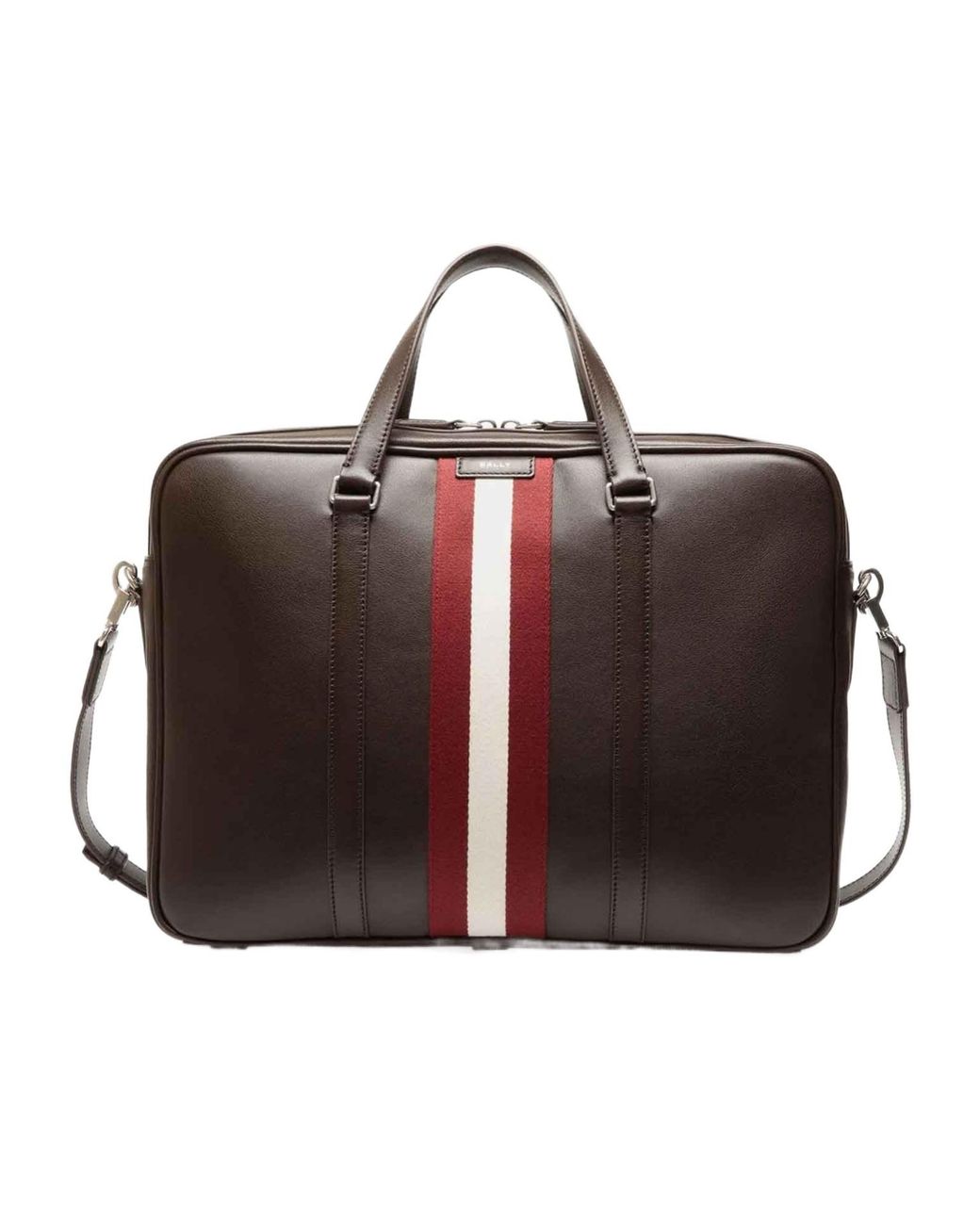 Bally Code Logo Printed Striped Briefcase in Brown for Men | Lyst