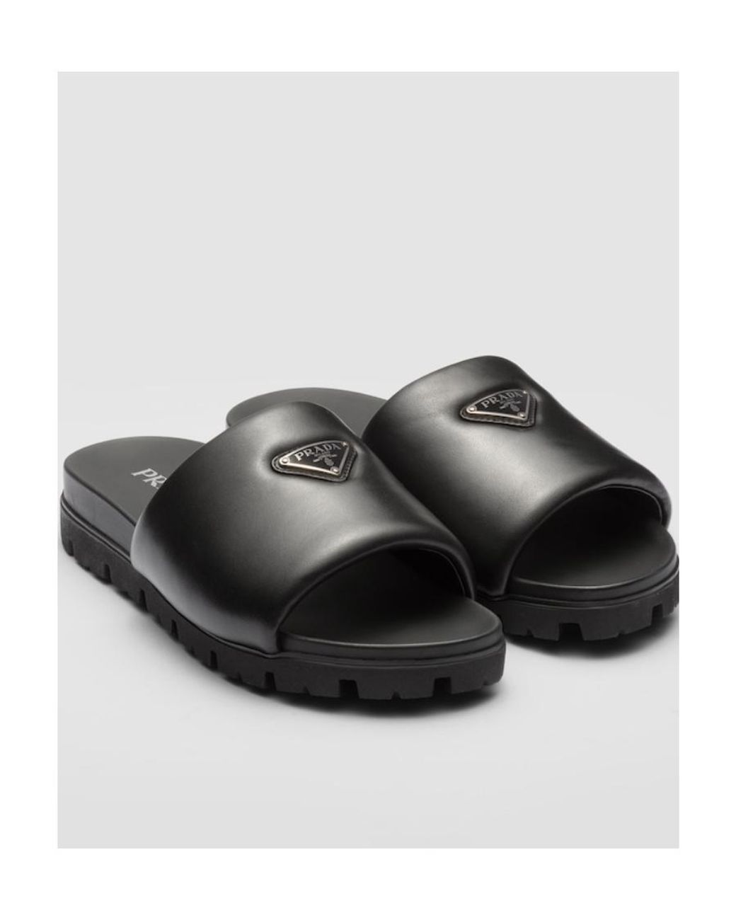 Prada Triangle Logo Plaque Slides in Black for Men | Lyst
