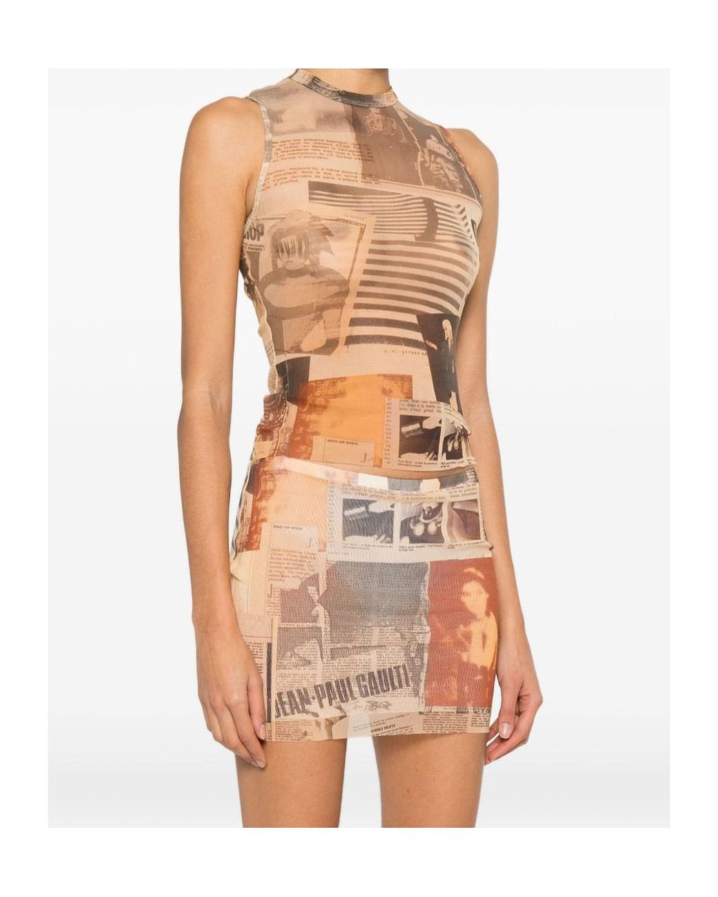 Jean Paul Gaultier Newspaper-Print Top in Natural | Lyst UK
