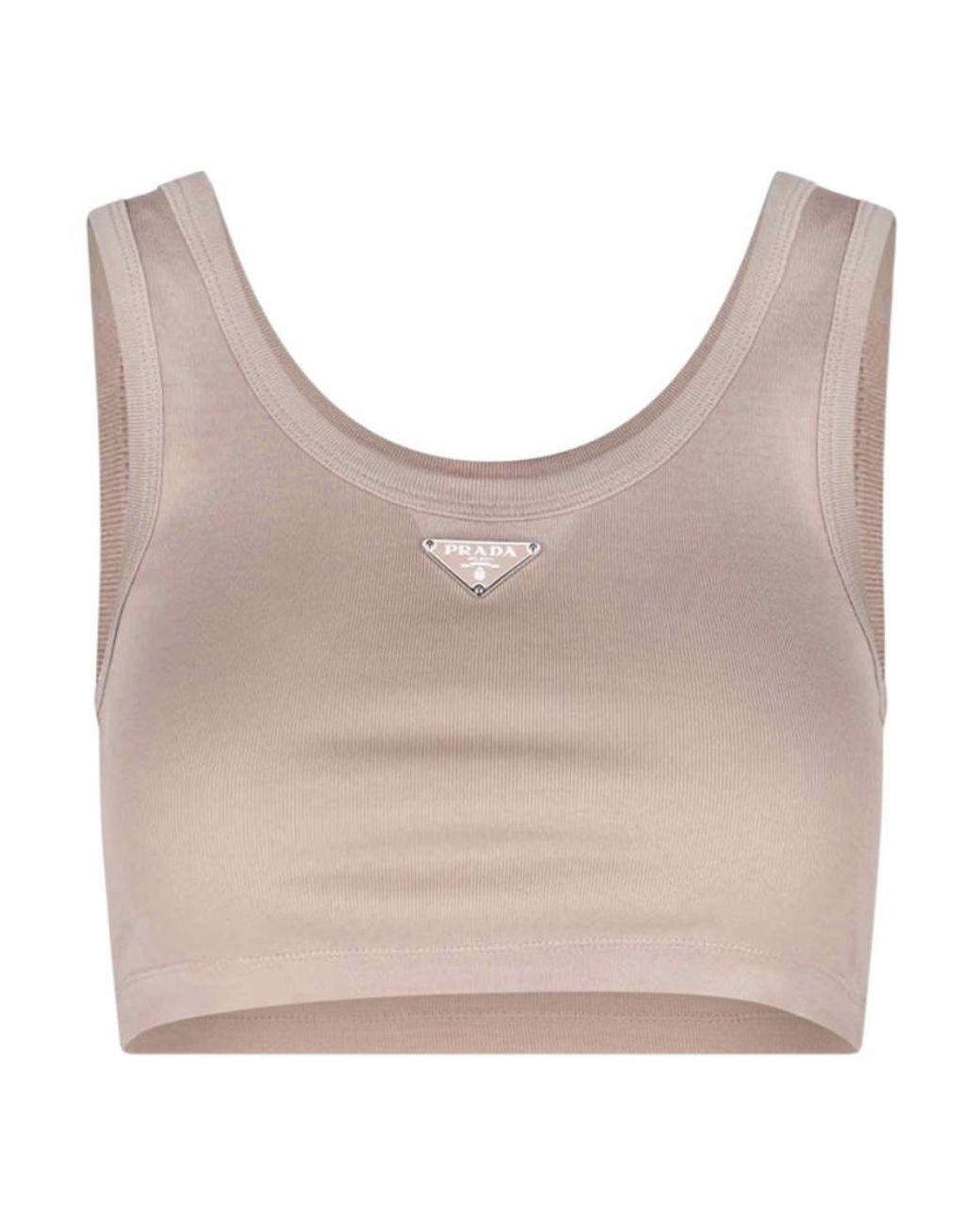 Prada Enamel Triangle Logo Jersey Top in Gray | Lyst