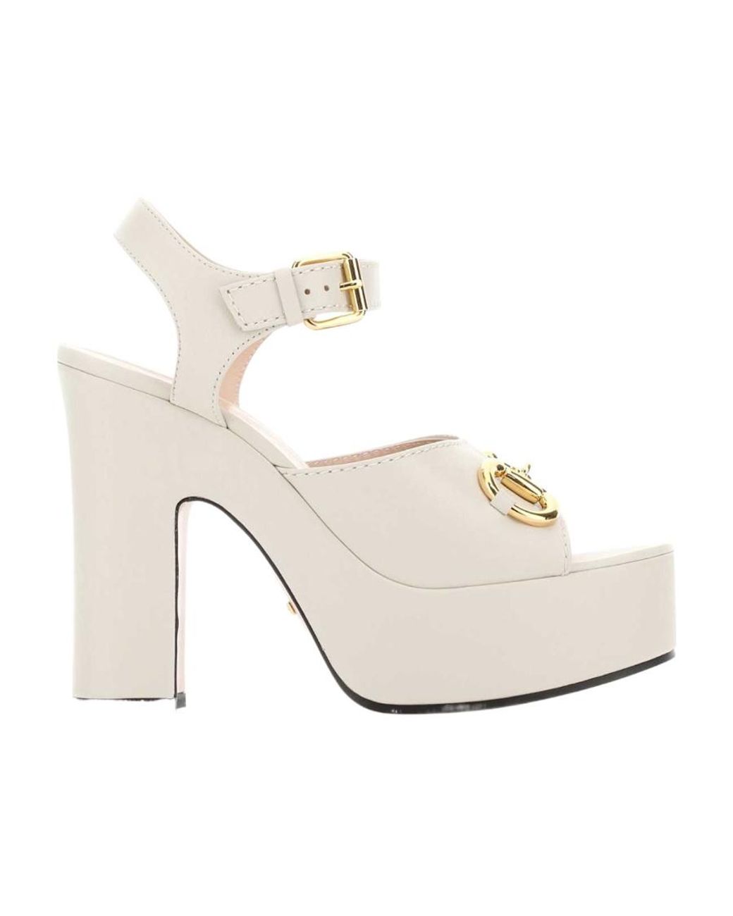 Gucci Horsebit Detail Platform Sandals in White | Lyst