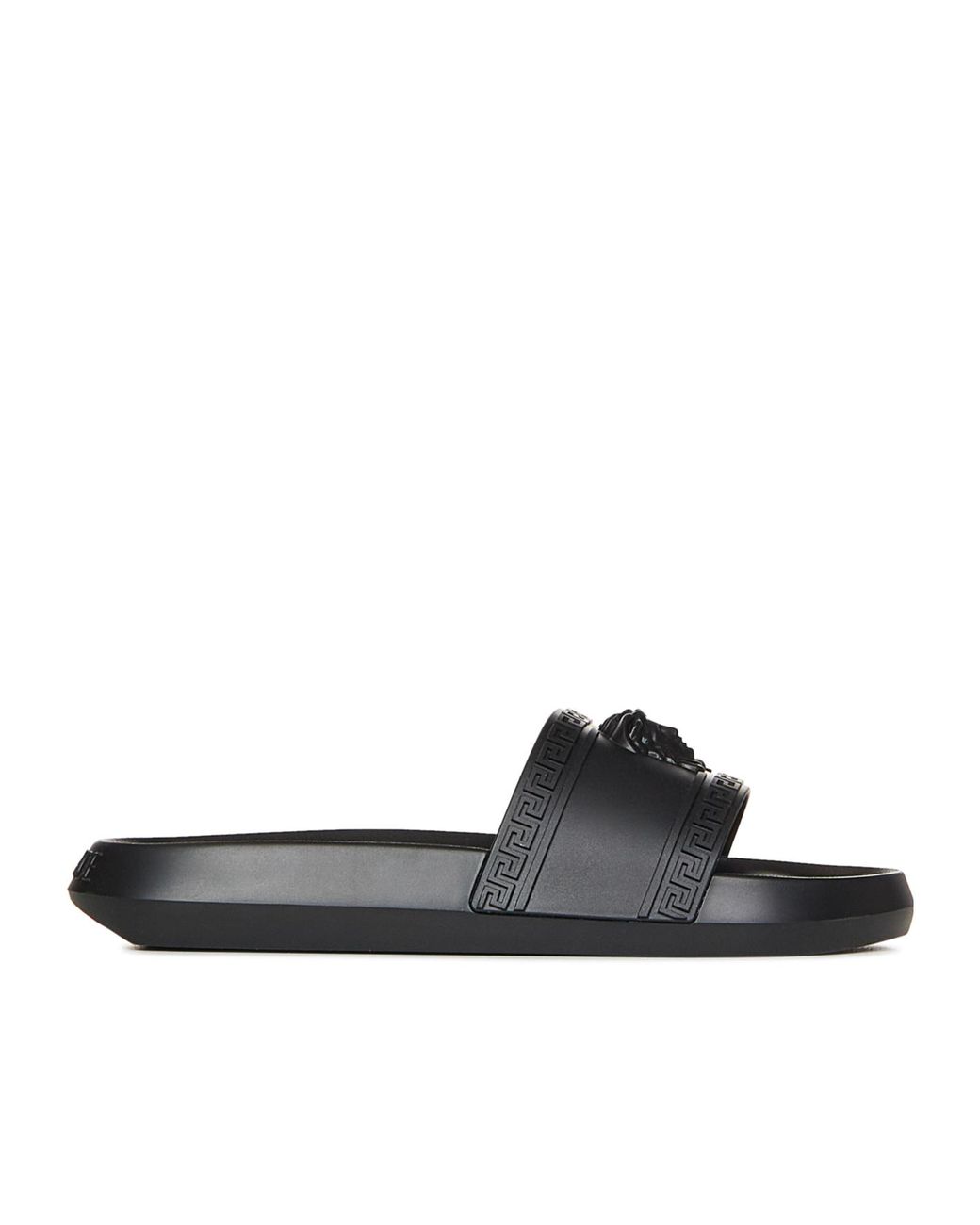 Versace Greca-Embossed Open-Toe Slippers in Black for Men | Lyst