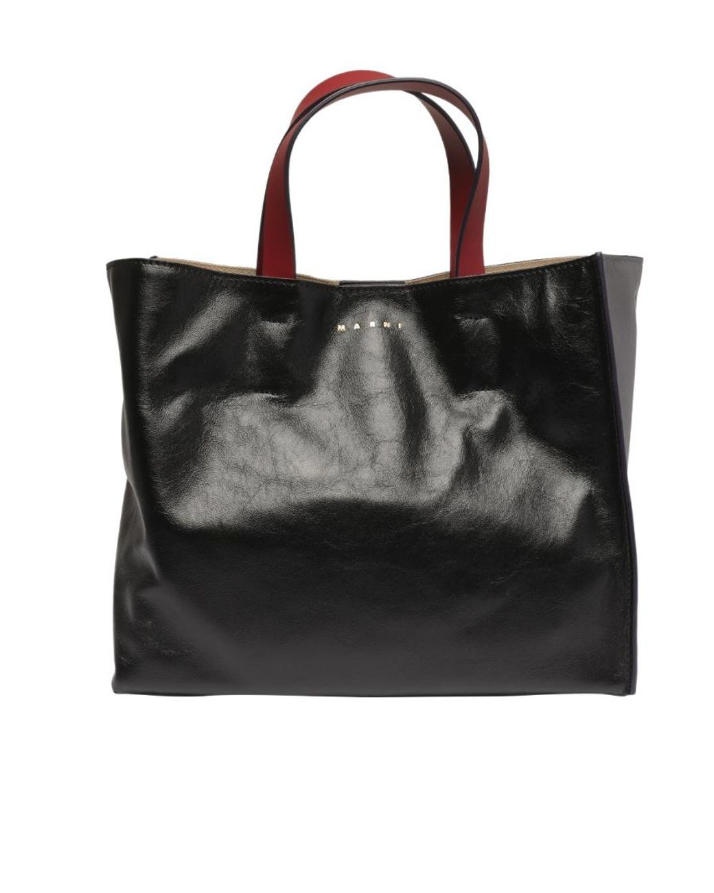 Marni Logo-Stamp Leather Tote Bag in Black | Lyst