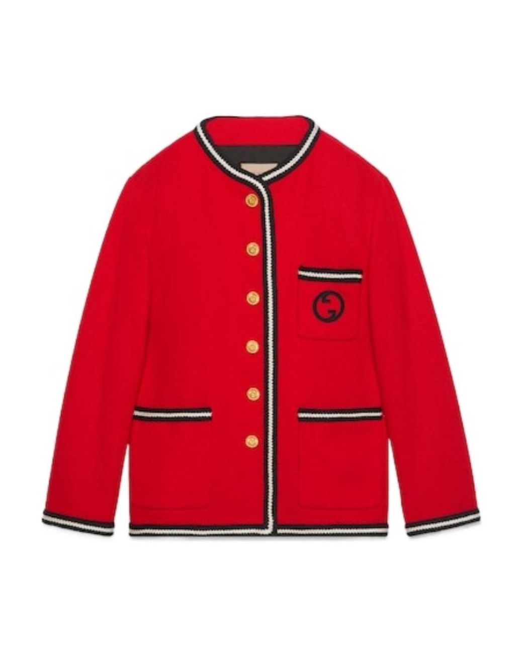 Gucci Interlocking G Logo Tweed Jacket in Red | Lyst
