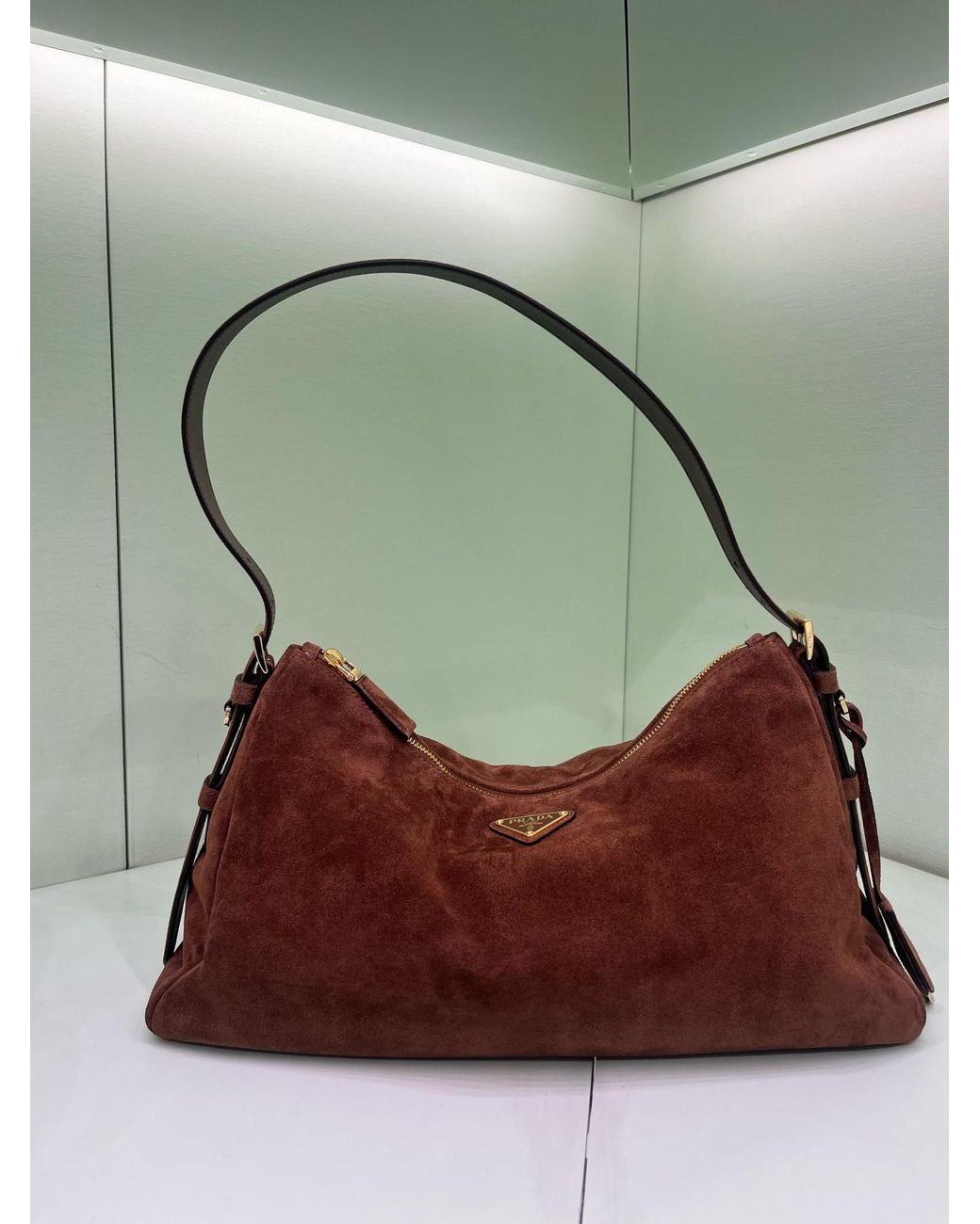 Prada Aimèe Large Suede Shoulder Bag in Green | Lyst