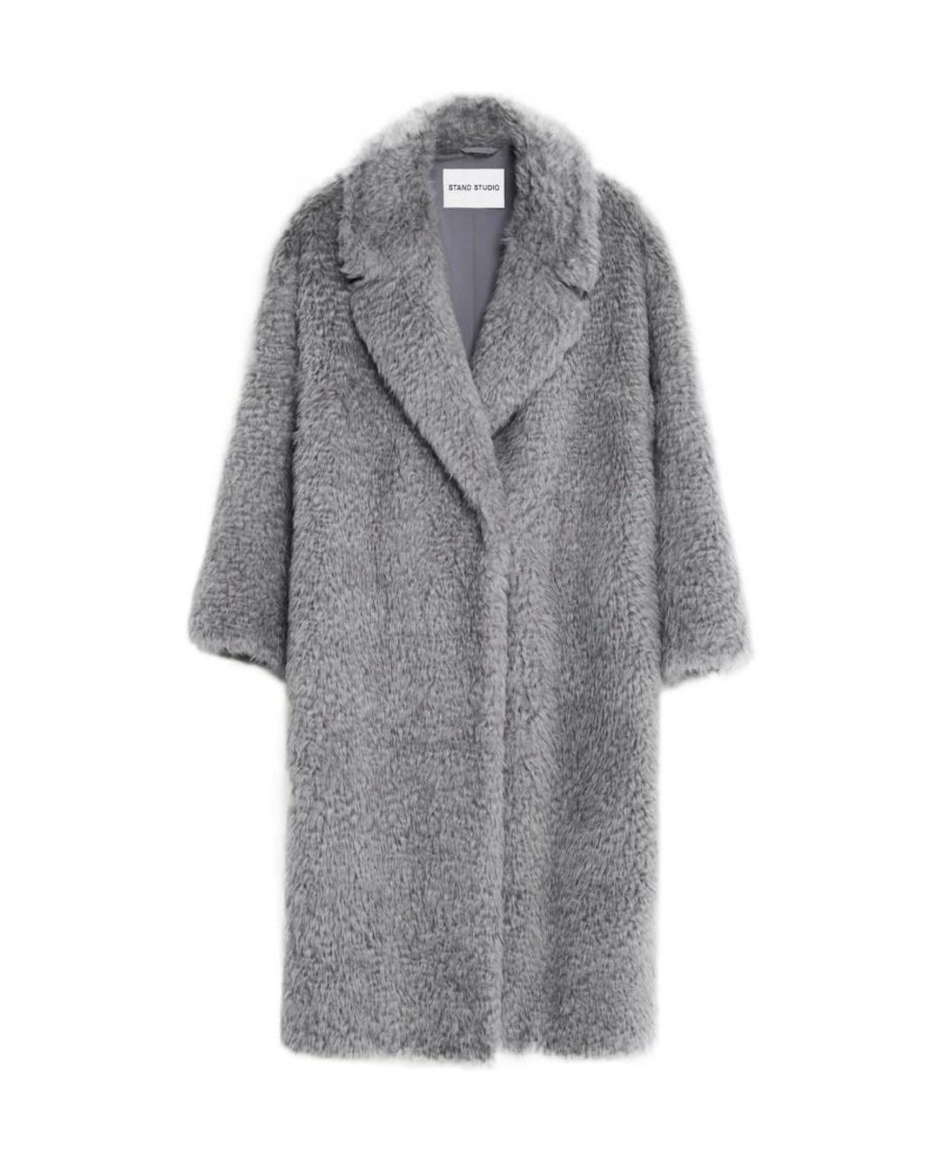 Stand Studio Long Faux-Fur Coat in Gray | Lyst