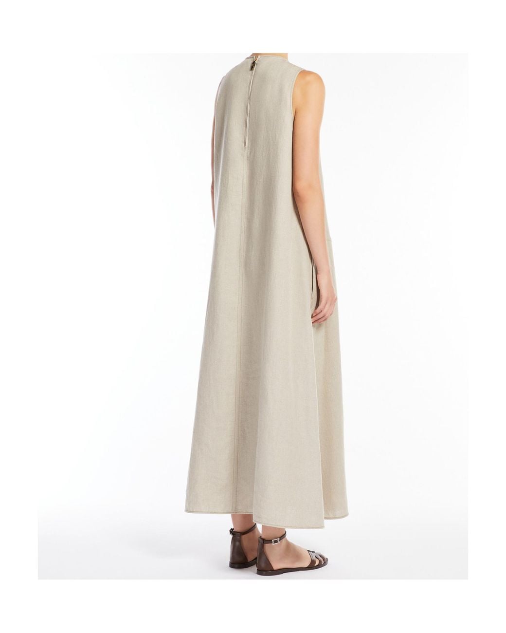 Max Mara Flared Linen Dress in White | Lyst